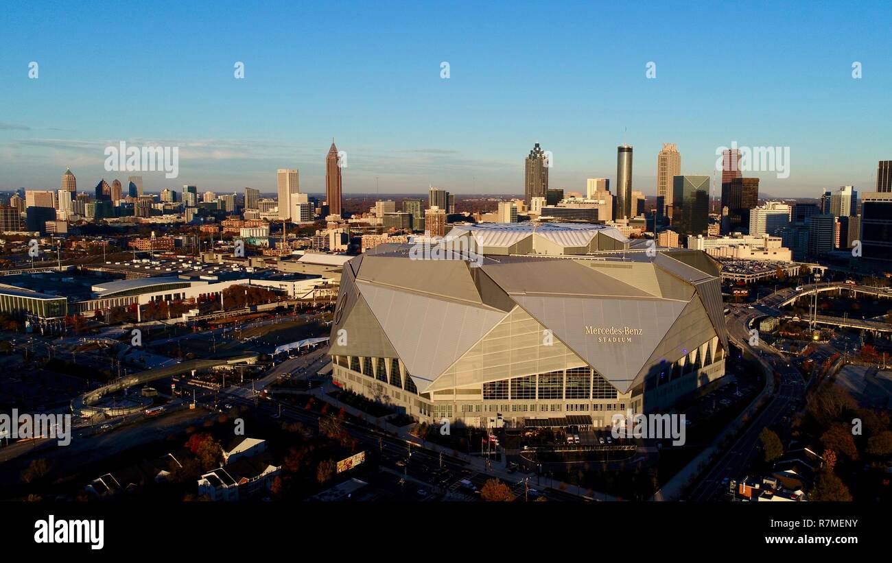 Aerial view Mercedes-Benz Stadium, site football Super Bowl LIII 2019 ...