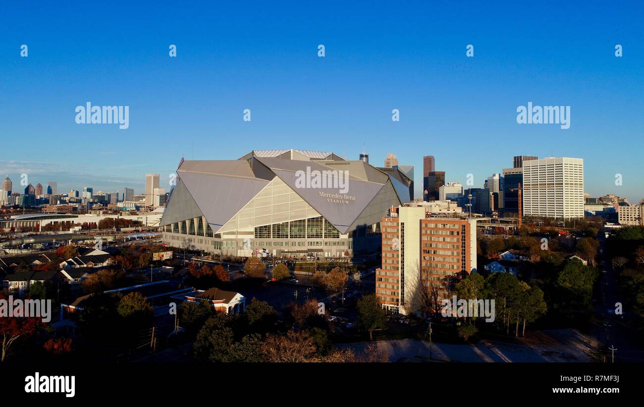 Aerial view Mercedes-Benz Stadium, site football Super Bowl LIII 2019 ...