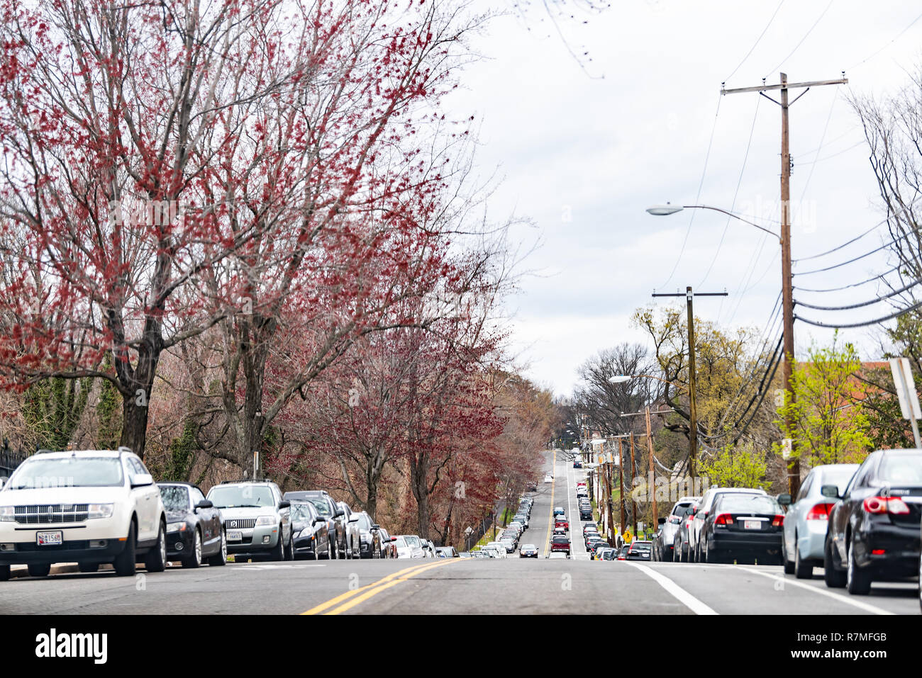 Washington DC, USA - April 1, 2018: Road street in Northeast DC capital ...