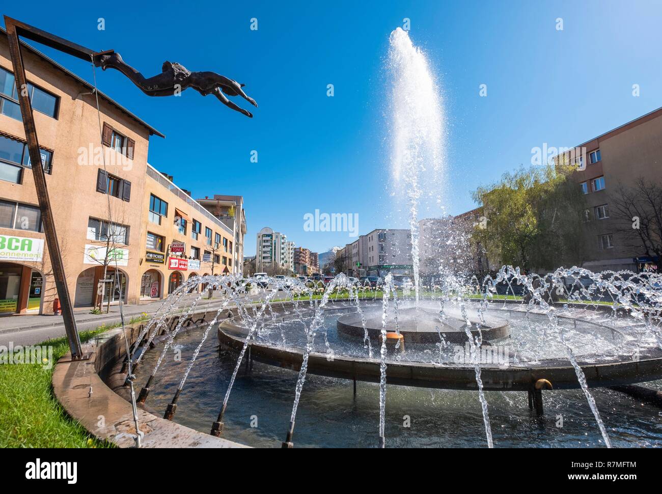 France, Hautes-Alpes, Gap, departmental capital, fountain on Georges ...