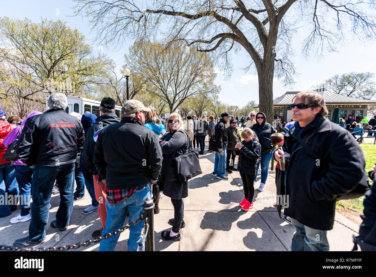 Washington DC, USA - April 5, 2018: Crowd of many tourists people by ...