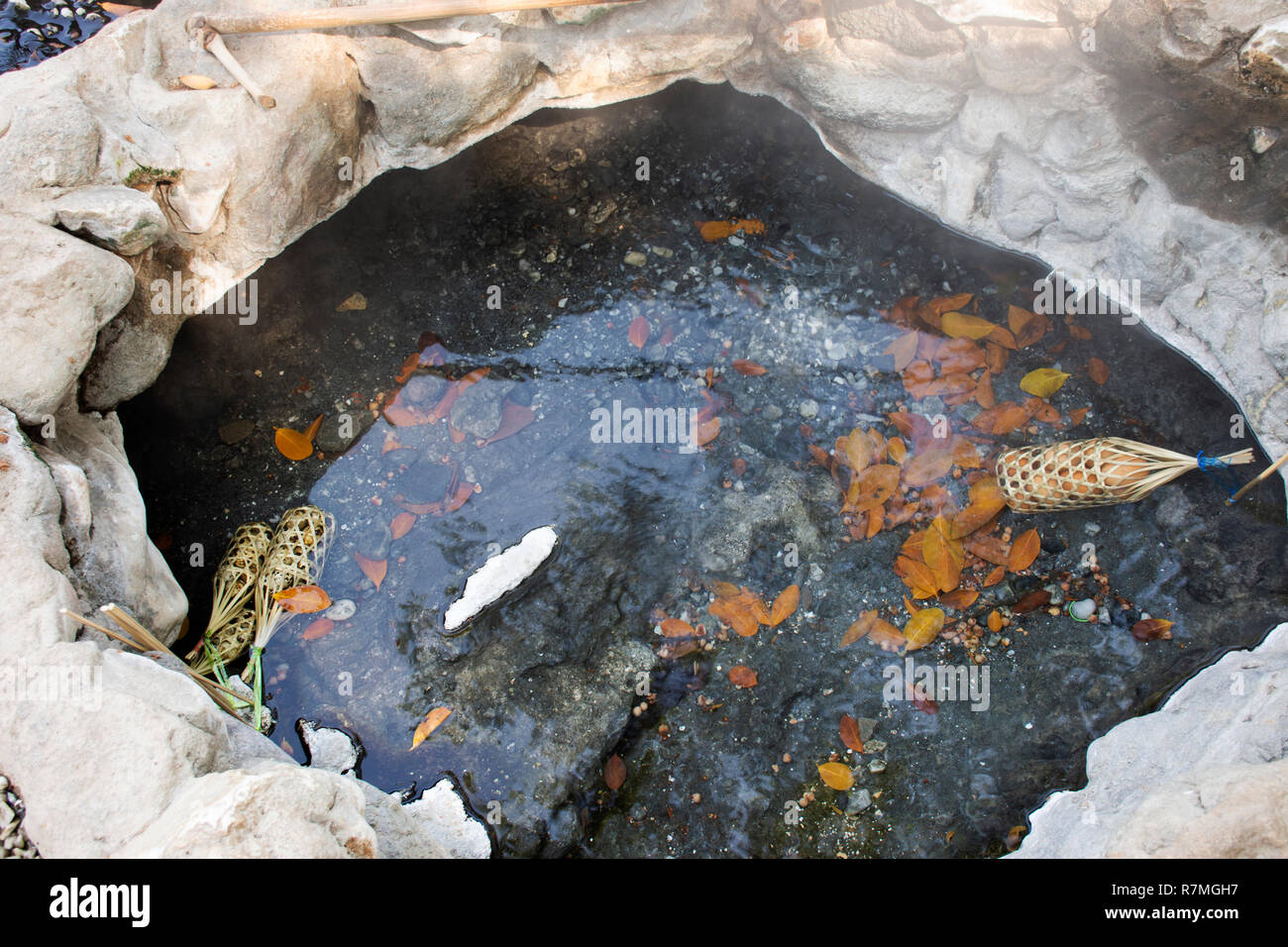 Thai people and travelers foreigner cooking boiling eggs in hot spring ...