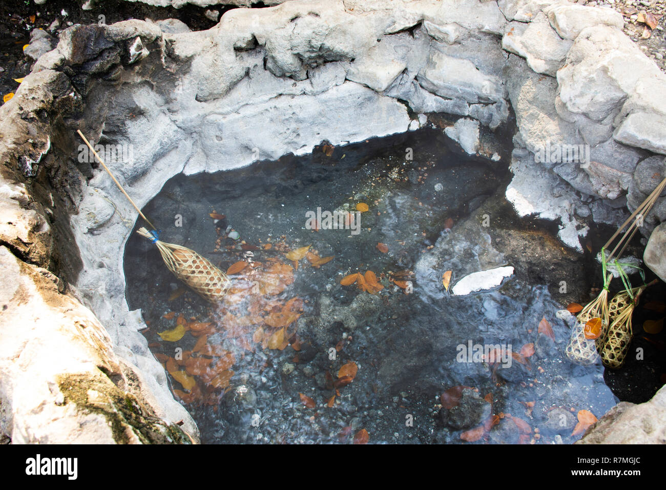 Thai people and travelers foreigner cooking boiling eggs in hot spring of Pa Tueng Hot Spring at ...