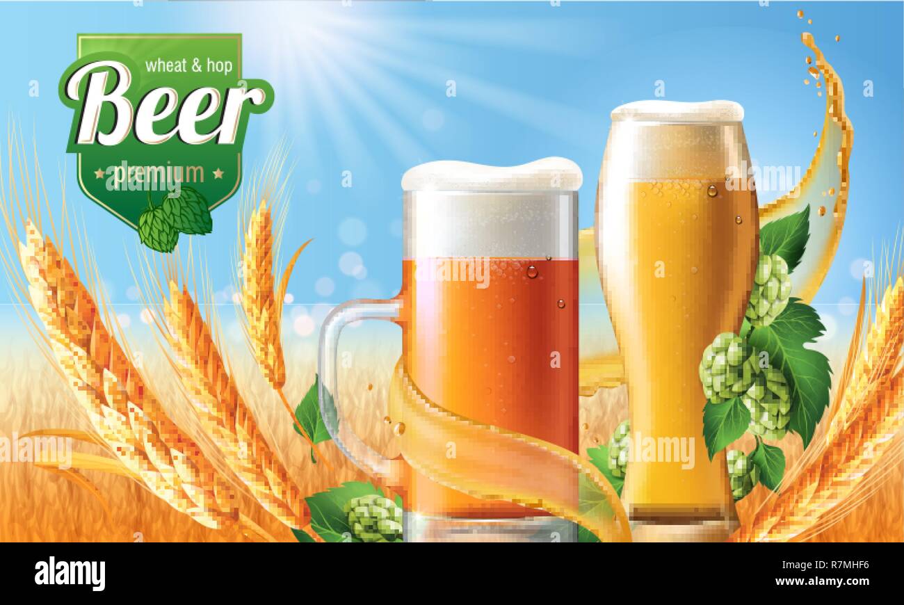 Beer Poster template for classic white beer ad package design. Vector ...