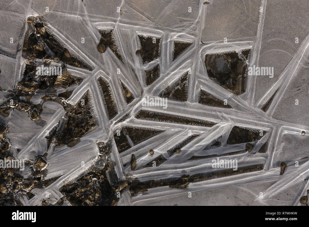 An overhead closeup of abstract ice formations on the ground Stock ...