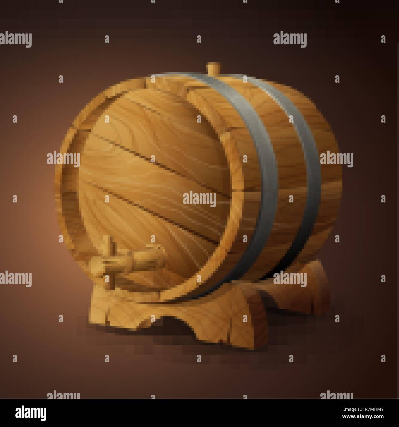 old wooden barrel on rack with wood stopcock front view isolated on ...