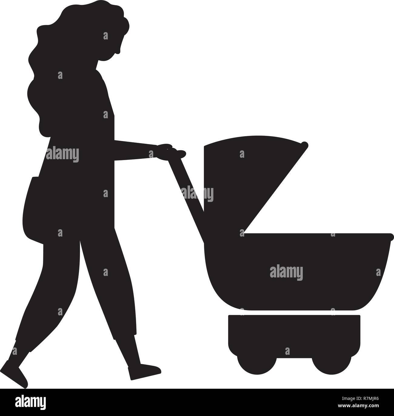 woman walking with baby pram Stock Vector Image & Art - Alamy