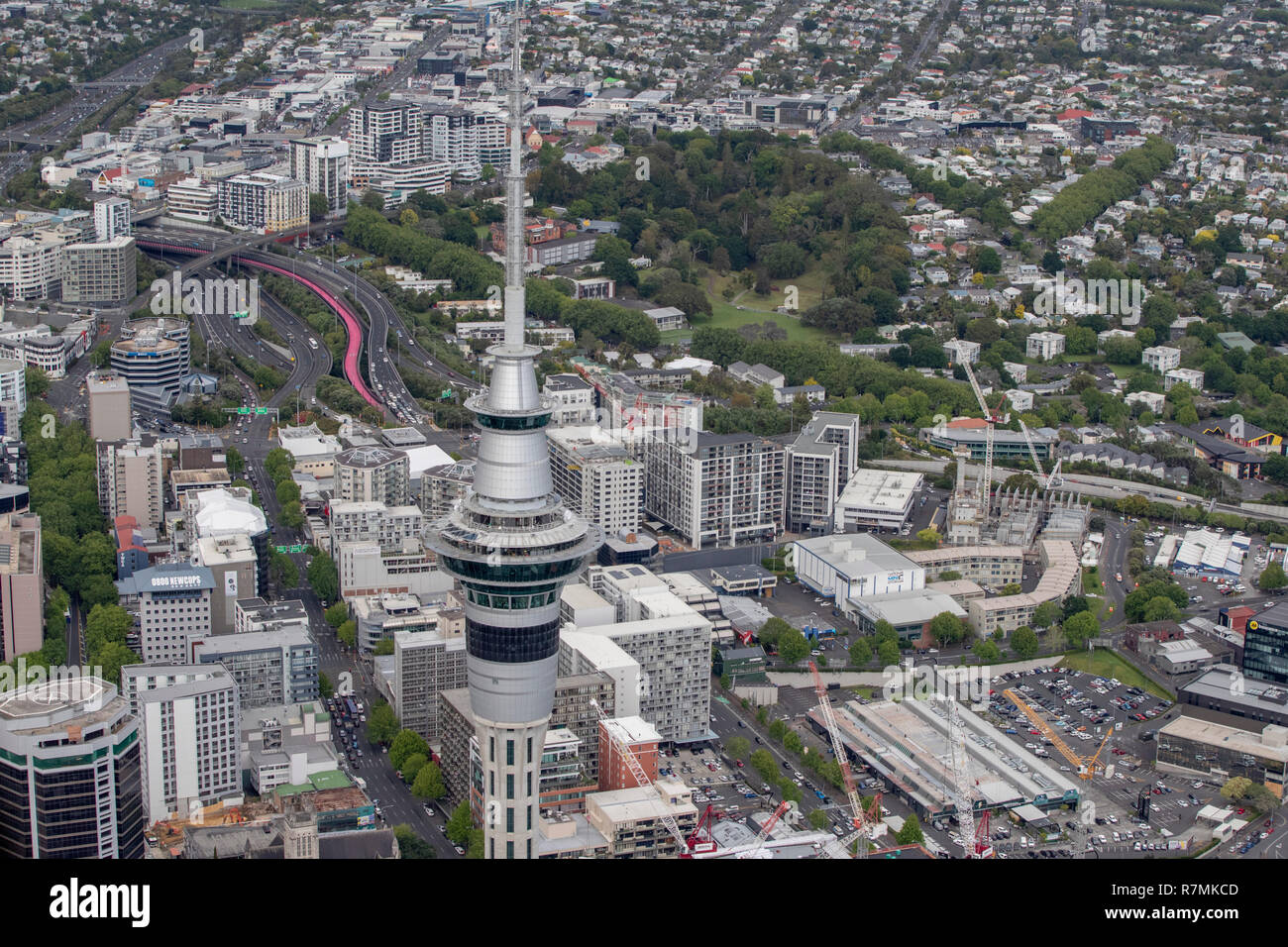 Aerial cityscape overviews of Auckland City, CBD, bridge, Waitemata ...