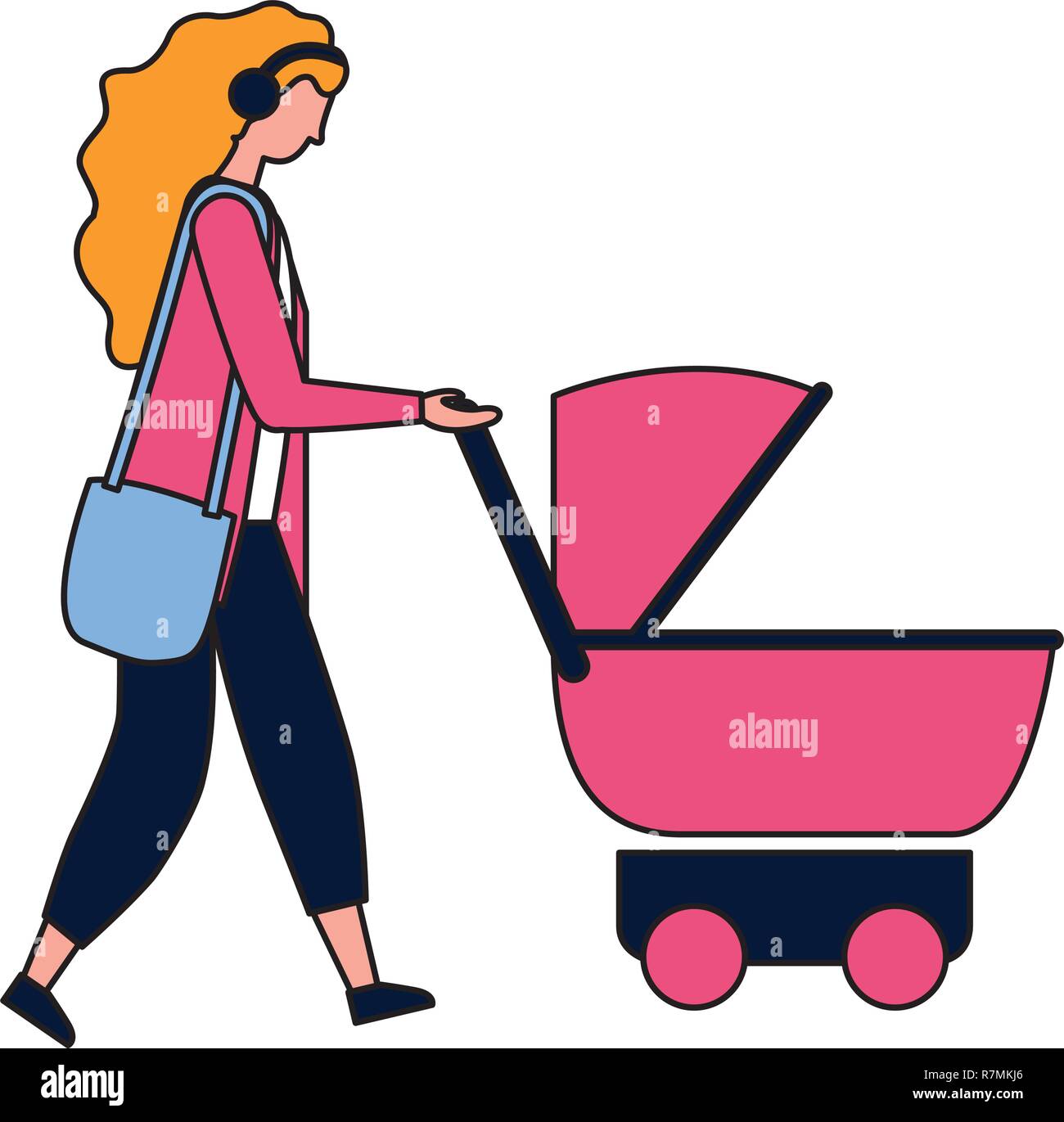woman walking with baby pram Stock Vector Image & Art - Alamy