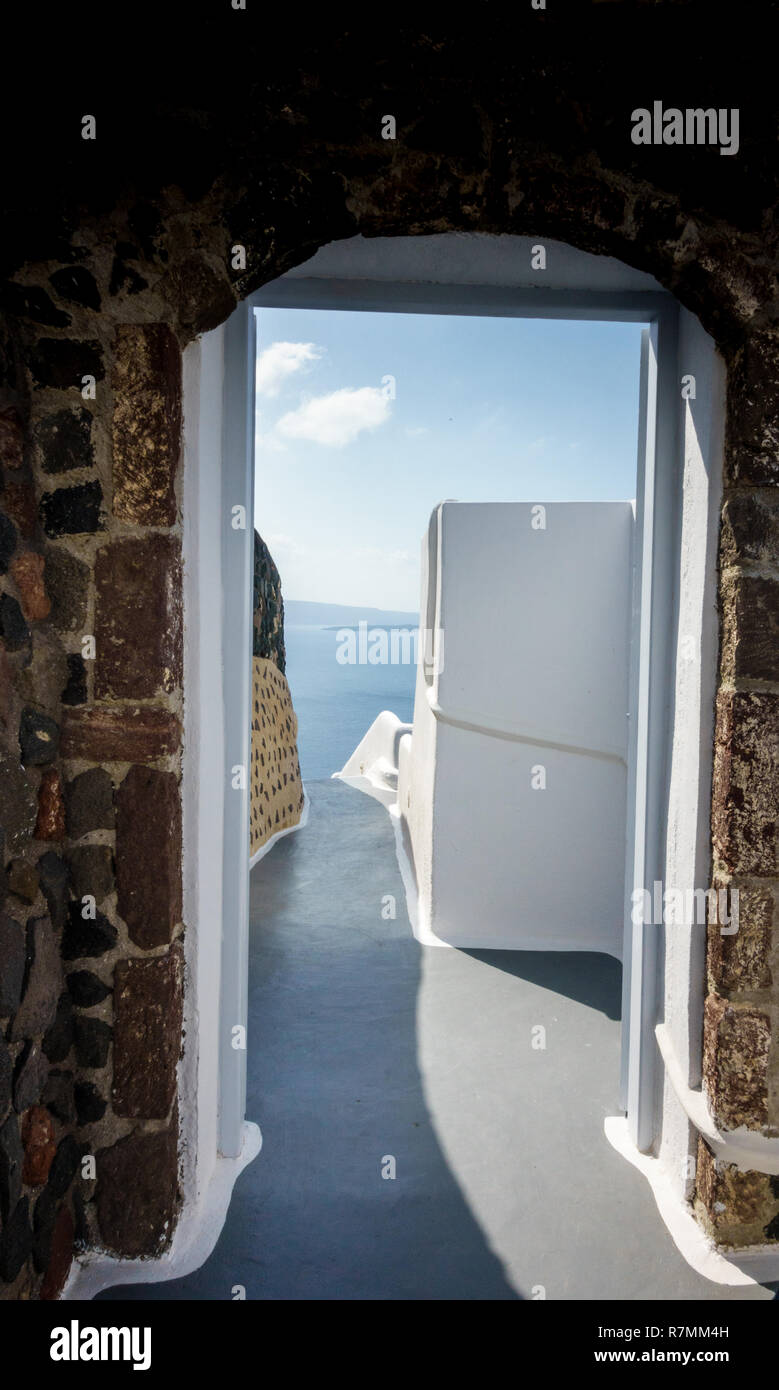 View of classical architectural path leading to Santorini Island ...