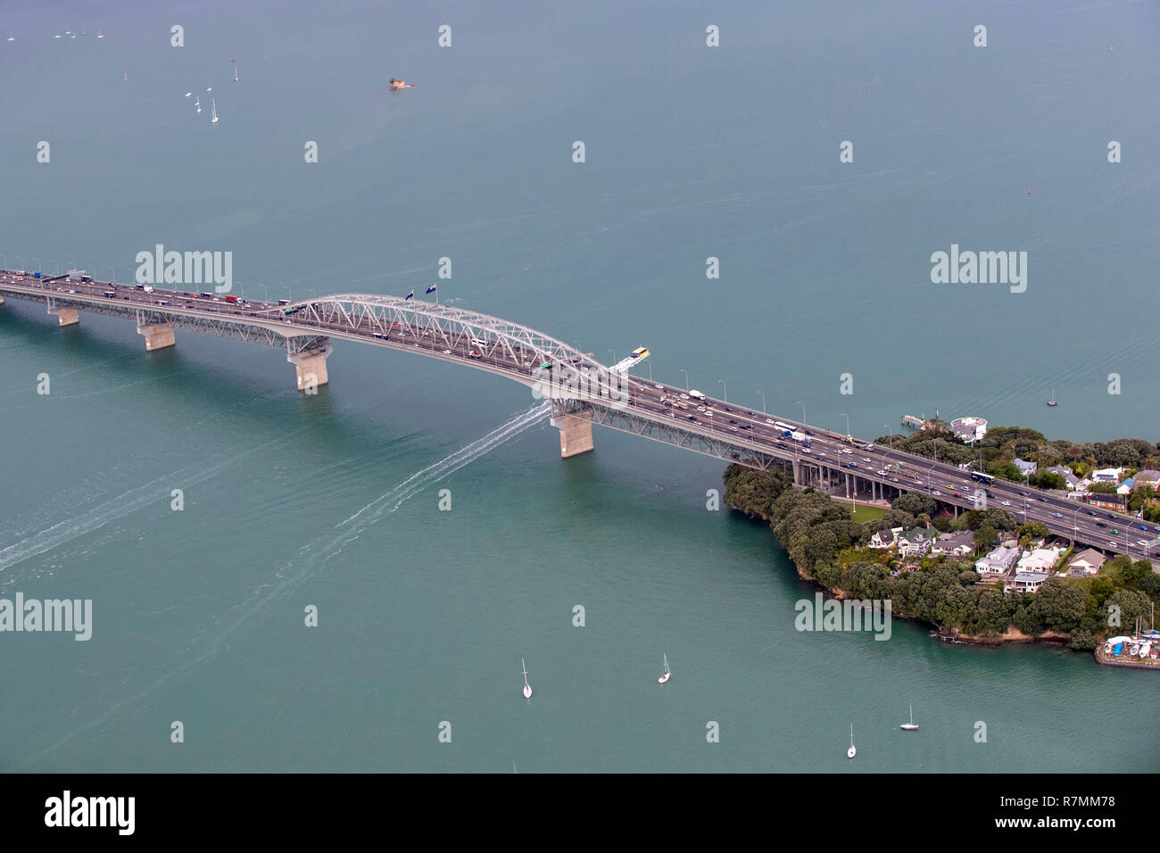 Aerial cityscape overviews of Auckland City, CBD, bridge, Waitemata ...
