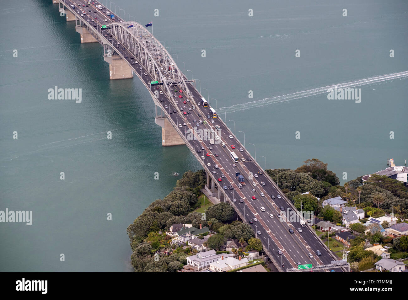Aerial cityscape overviews of Auckland City, CBD, bridge, Waitemata ...