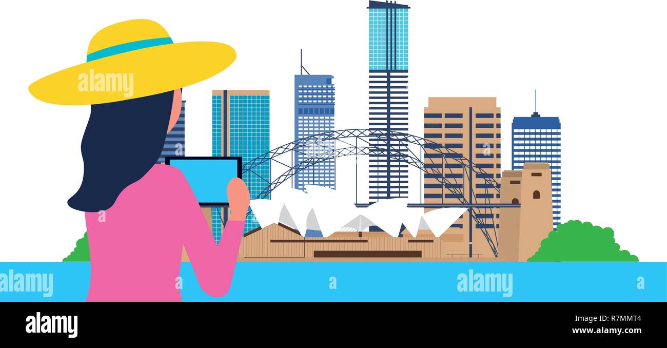 Woman tourist taking travel Stock Vector Images - Alamy
