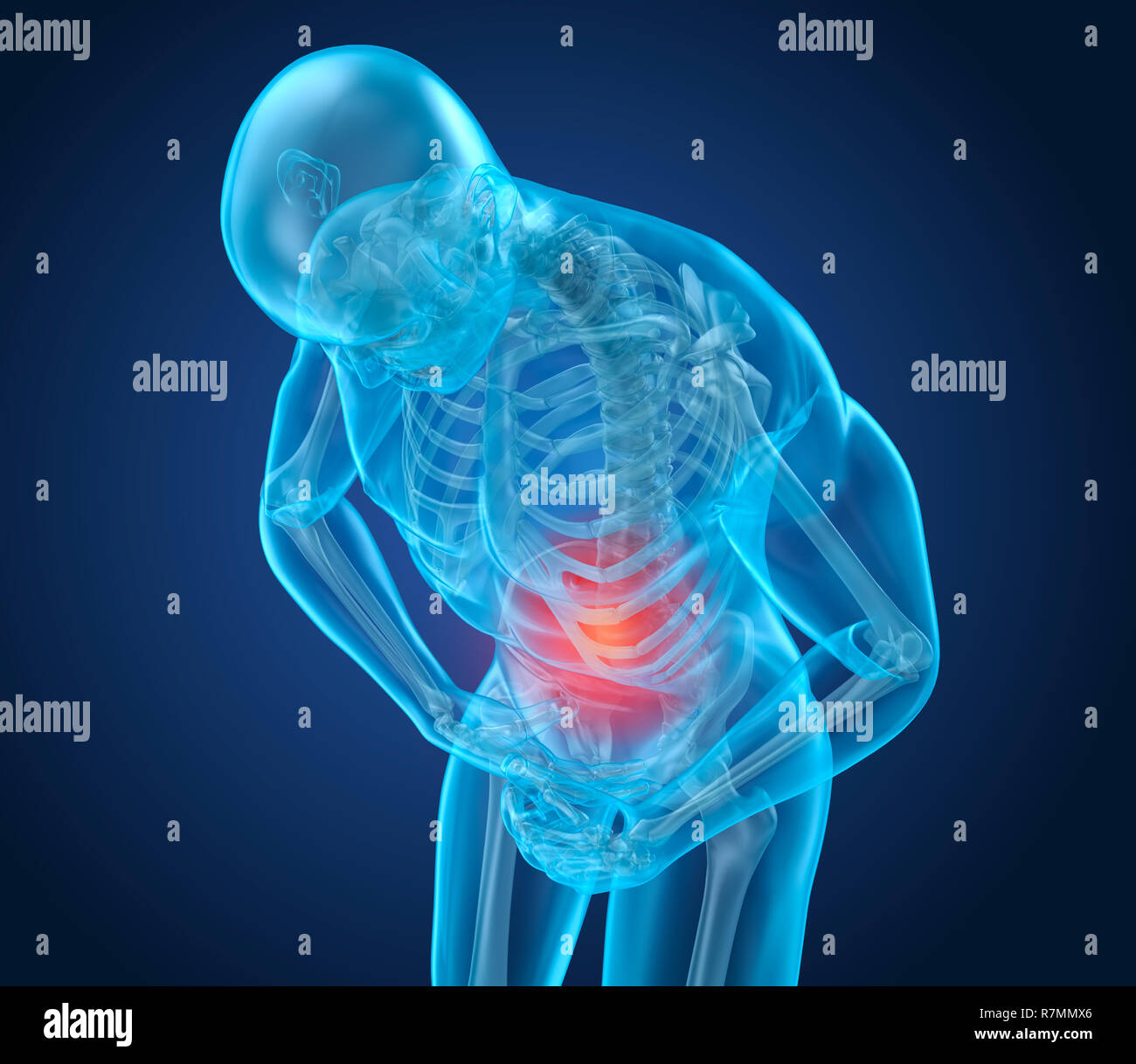 Man is feeling pain under her ribs. 3D illustration Stock Photo - Alamy