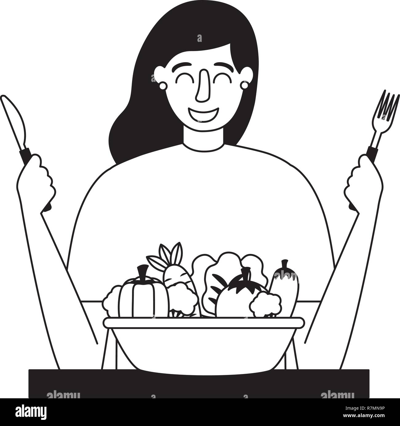 Plate of vegetables woman Stock Vector Images - Alamy