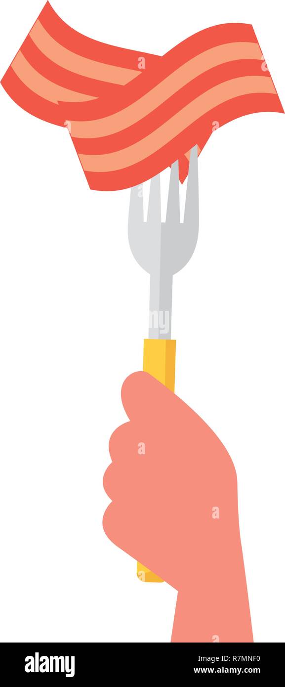 hand holding fork with bacon Stock Vector Image & Art - Alamy