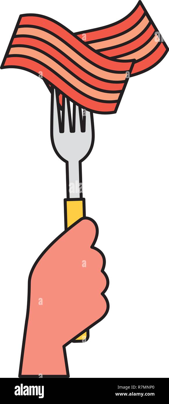 hand holding fork with bacon Stock Vector Image & Art - Alamy