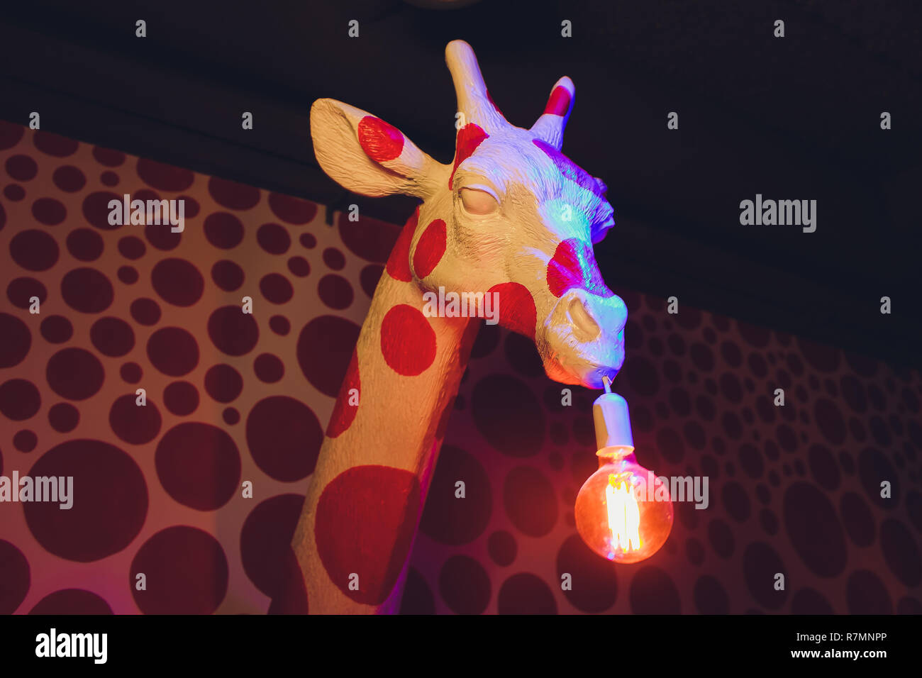 the statue Giraffe with stone wall background Stock Photo - Alamy