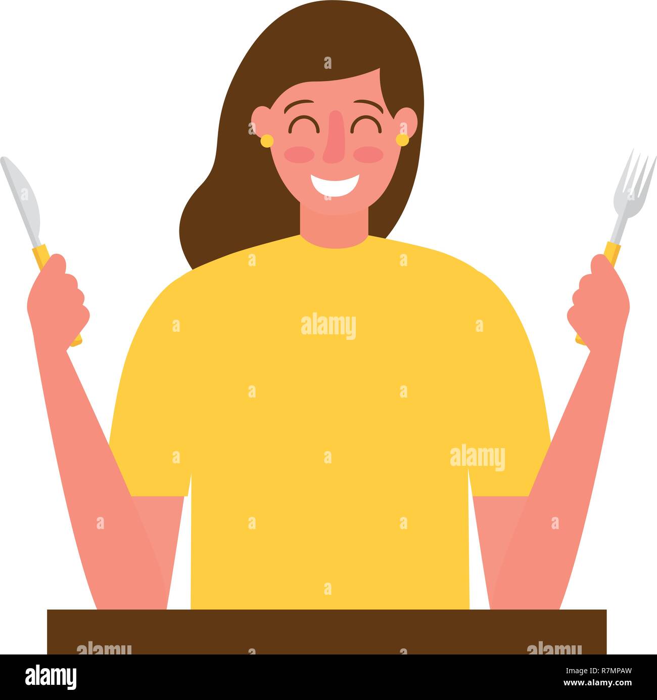 Girl Fork Knife Eat Stock Vector Images - Alamy