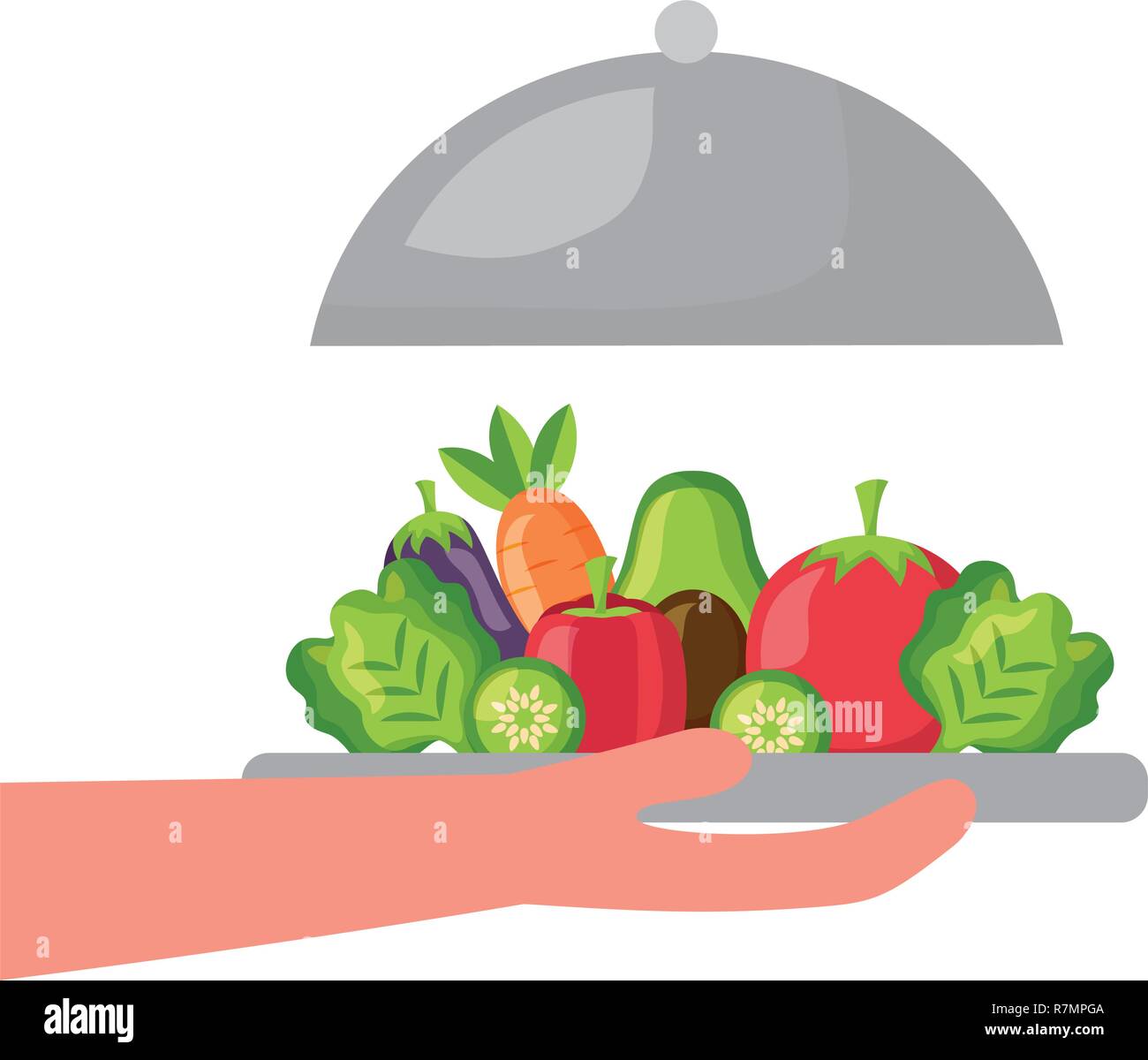 hand holding vegetables on dish healthy food Stock Vector Image & Art ...