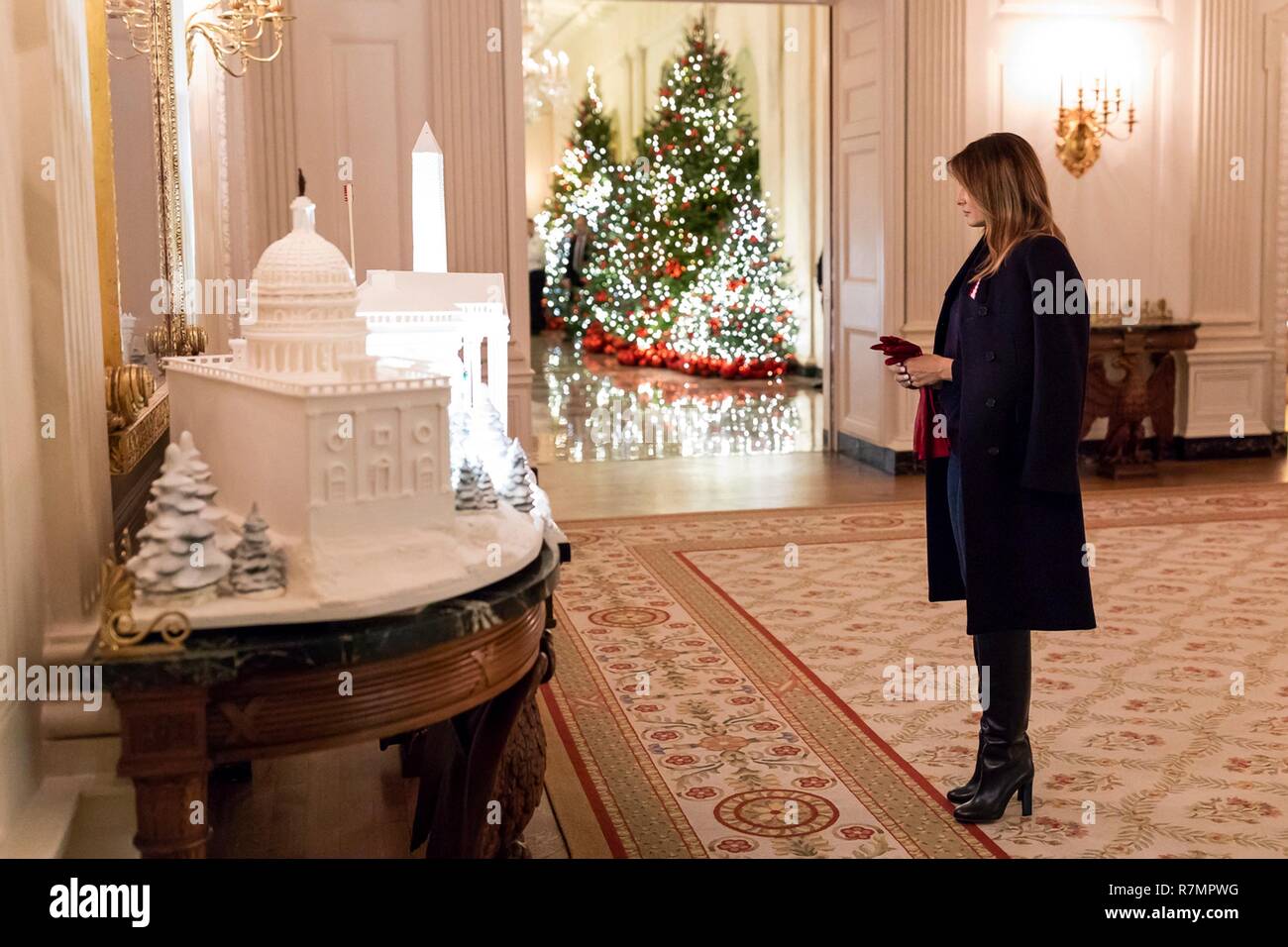 U.S. First Lady Melania Trump views the gingerbread houses during a ...