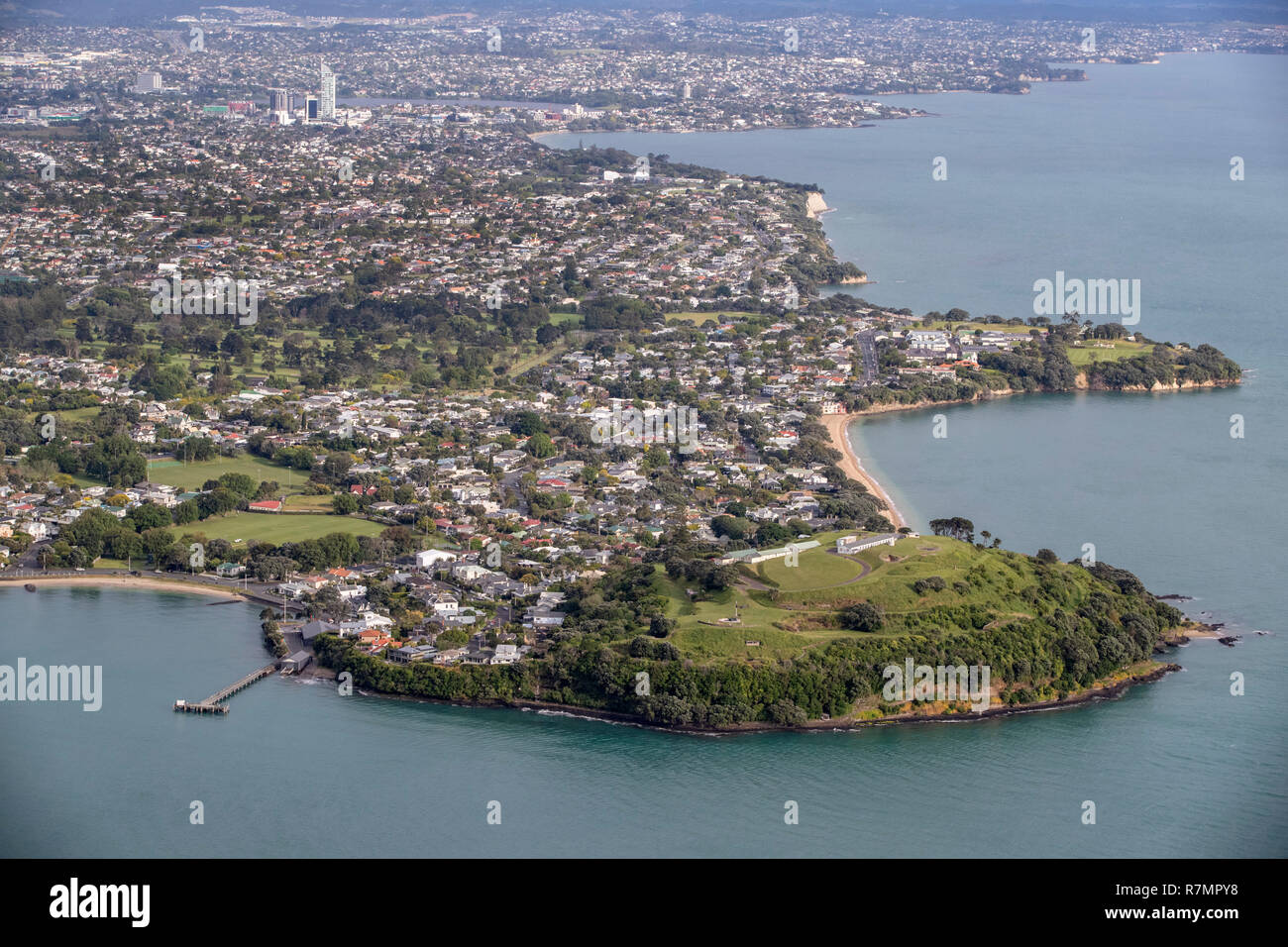 Aerial cityscape overviews of Auckland City, CBD, bridge, Waitemata ...