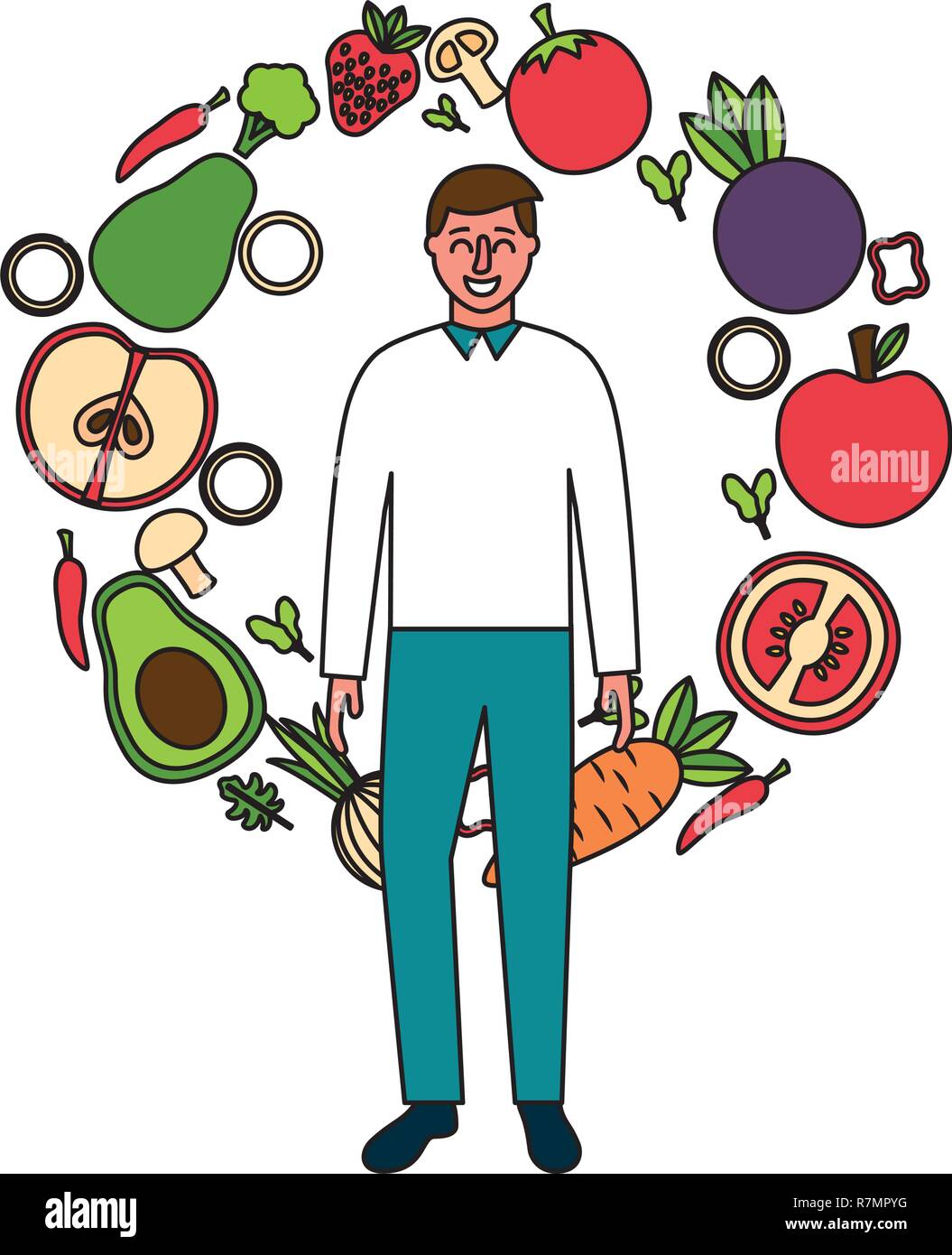 man with fruits and vegetables healthy food Stock Vector Image & Art ...