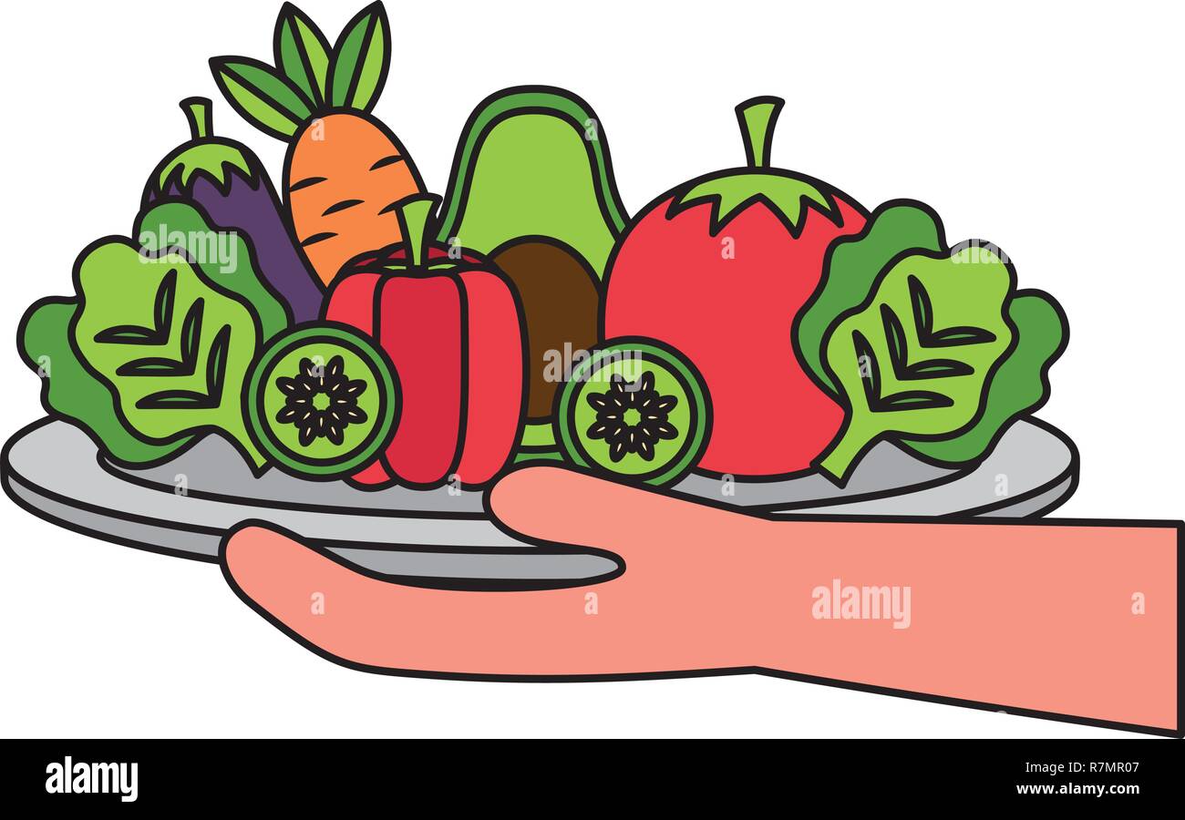 hand holding vegetables on dish healthy food Stock Vector Image & Art ...