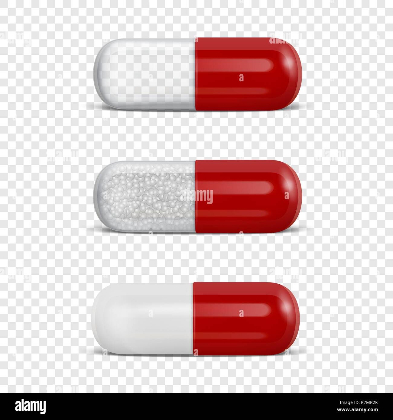Vector 3d Realistic Red Medical Pill Icon Set Closeup Isolated on ...