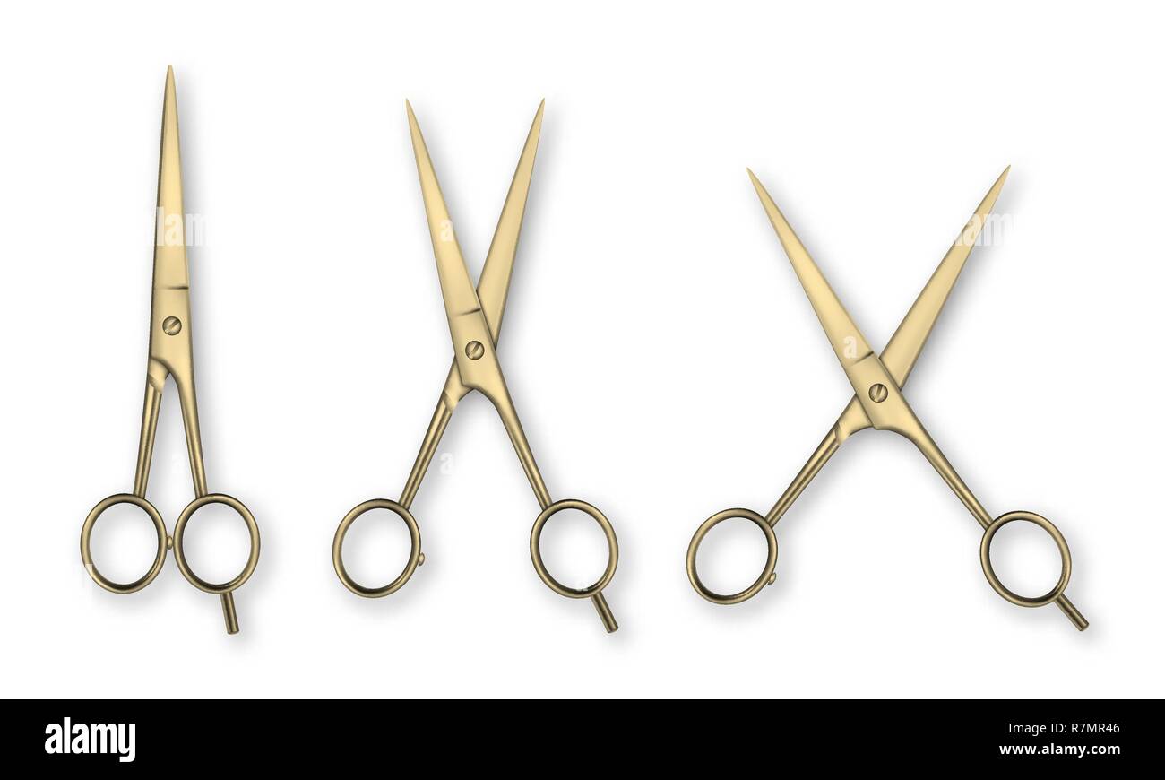 Vector 3d Realistic Gold Metal Closed and Opened Stationery Scissors ...