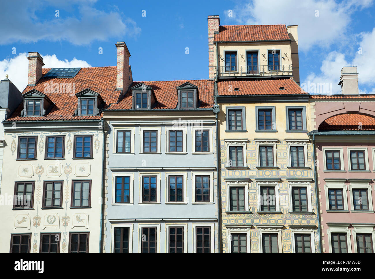 Houses completely rebuilt after WWII in Market Square, the old town in ...