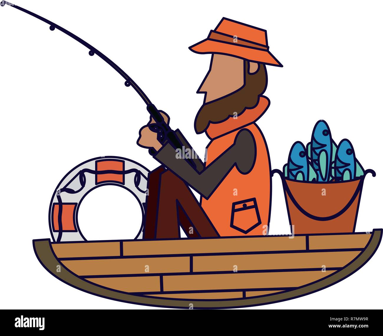 Net fishing in traditional fishing boat Stock Vector Images - Alamy