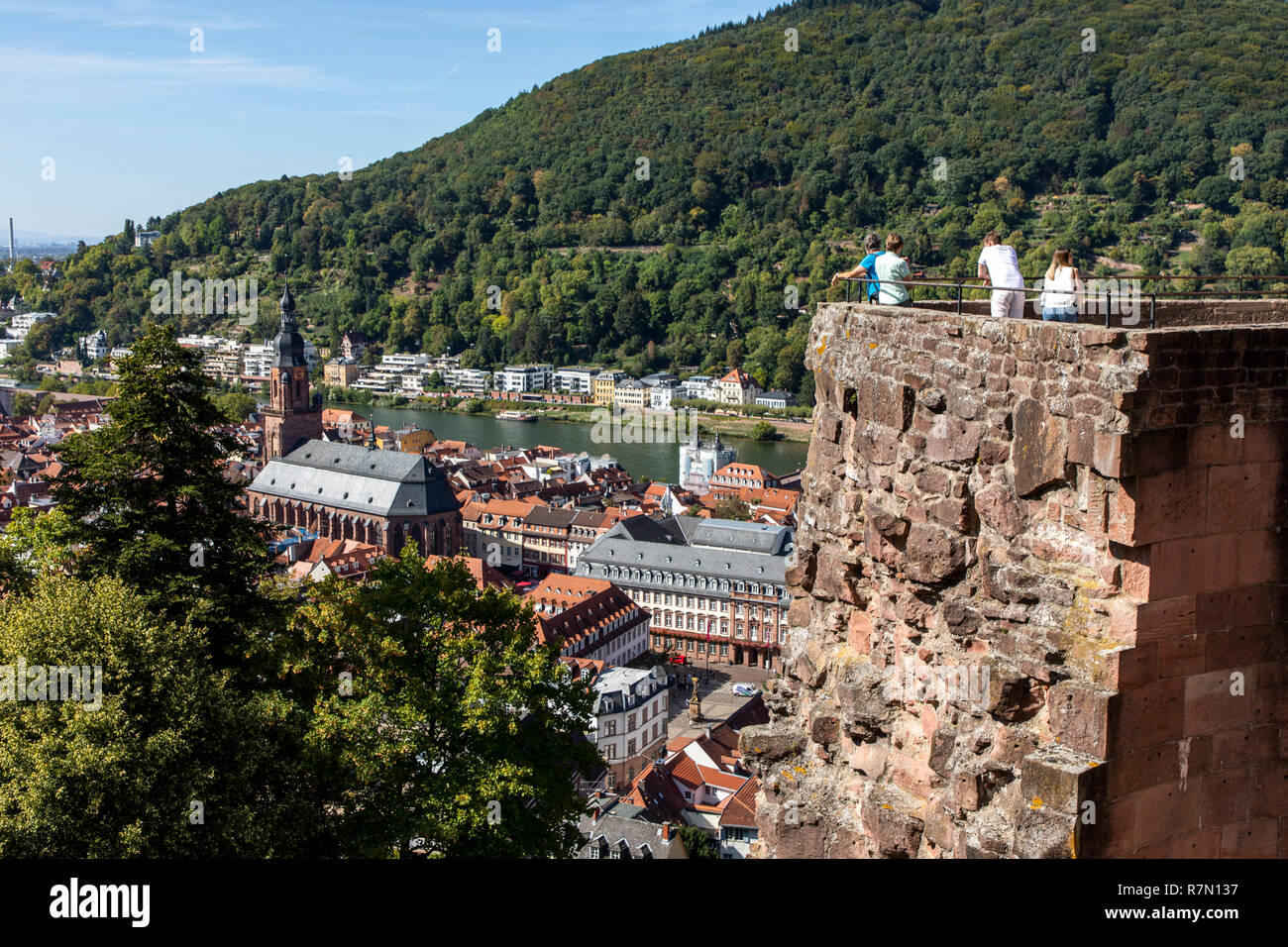 View from Heidelberg Castle, to the old town of Heidelberg, Neckar ...