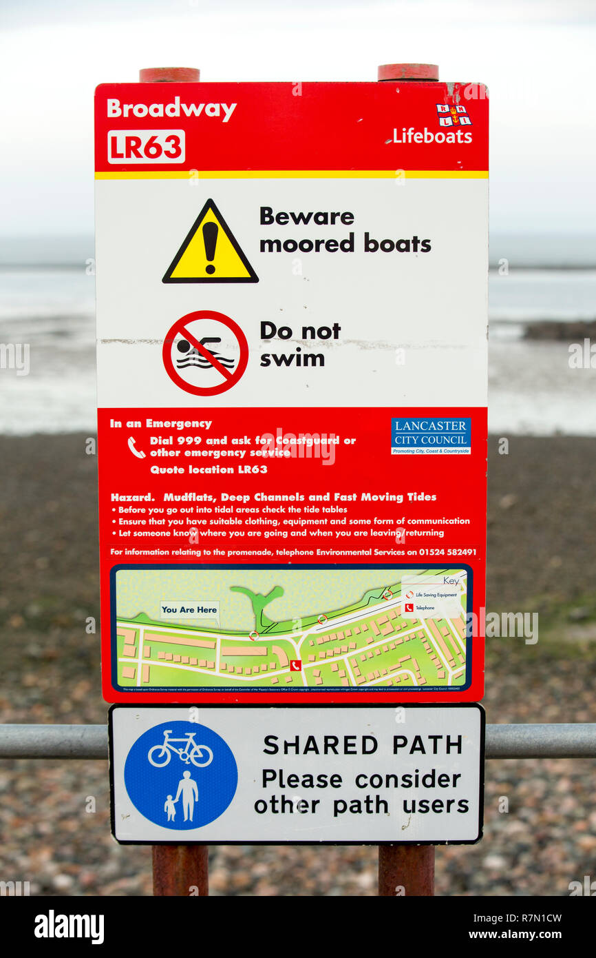 A sign for the shared path along Morecambe Promenade, Lancashire, UK ...