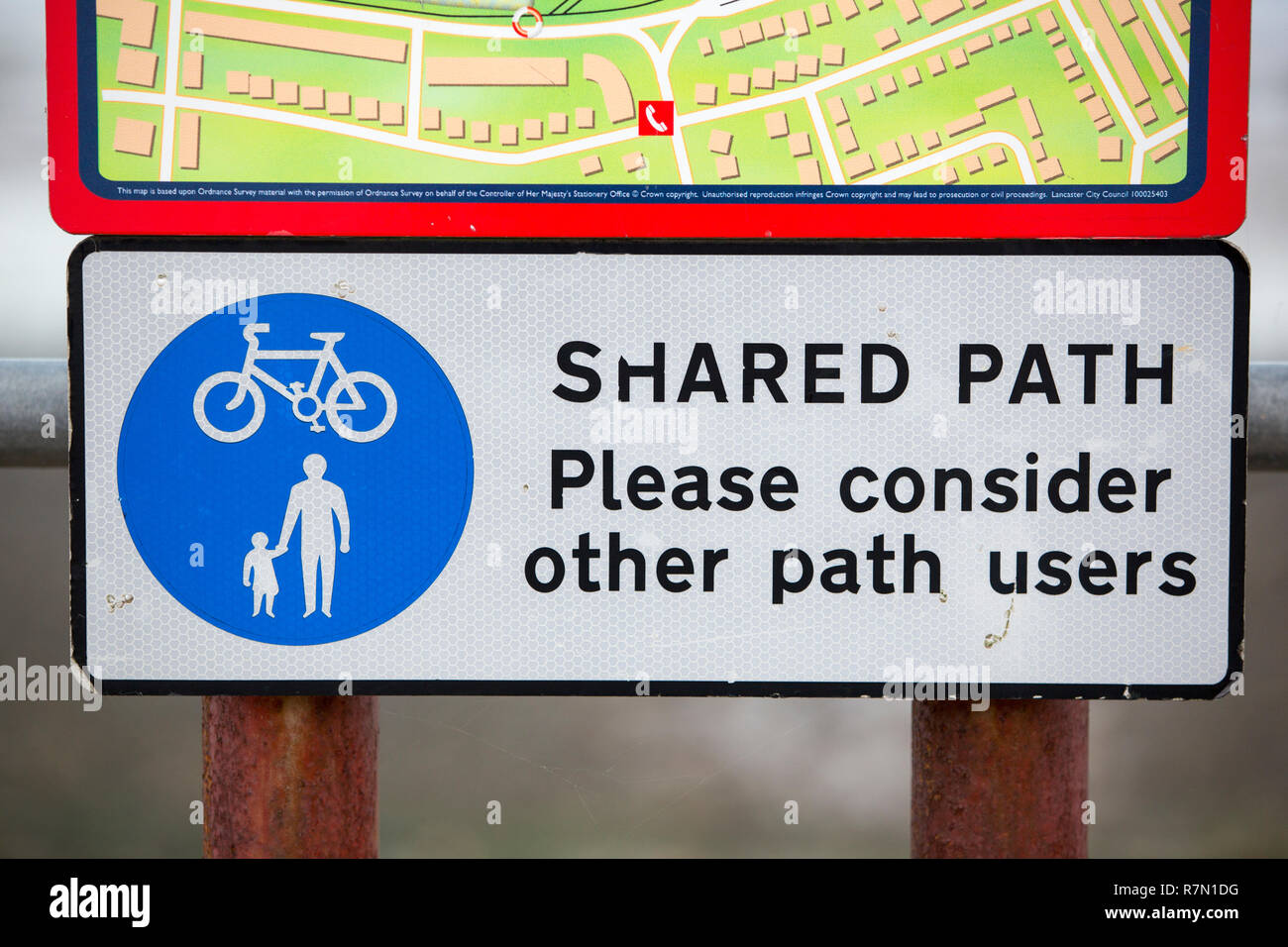 A sign for the shared path along Morecambe Promenade, Lancashire, UK ...