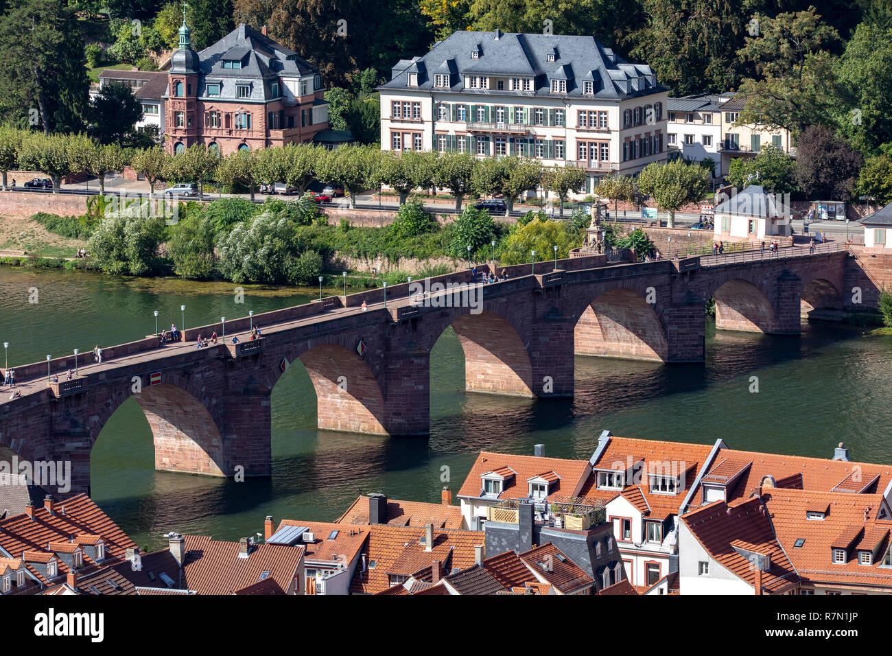View over the old town of Heidelberg, Neckar, old Neckar bridge Stock ...