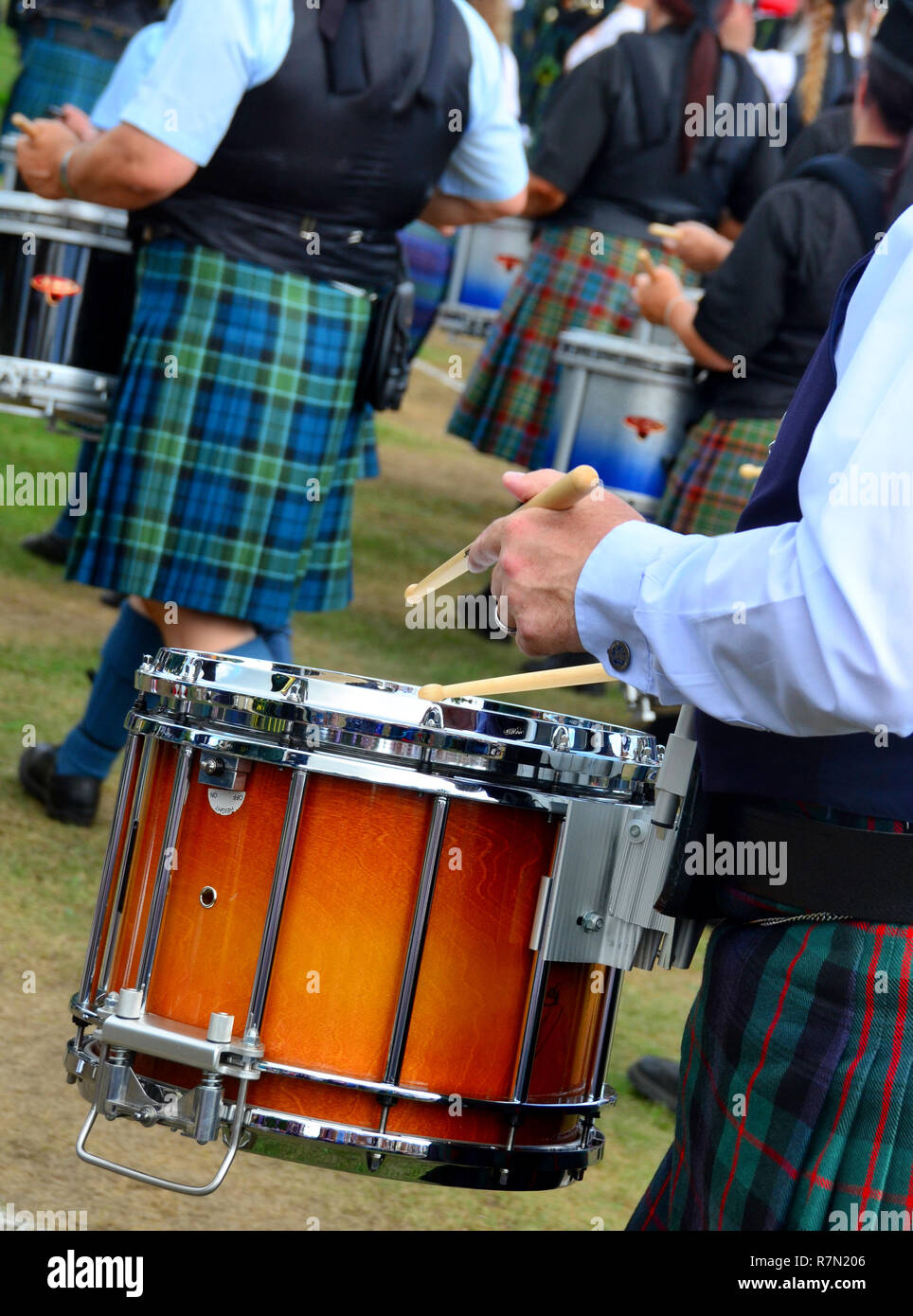 Drummers at the scottish pipe band parade at the Aboyne highalnd games ...