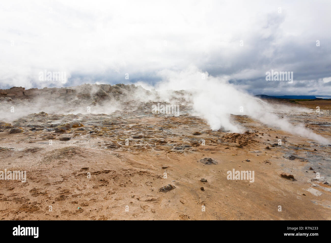 Hverir mud pools view, Iceland landmark. Icelandic landscape Stock ...