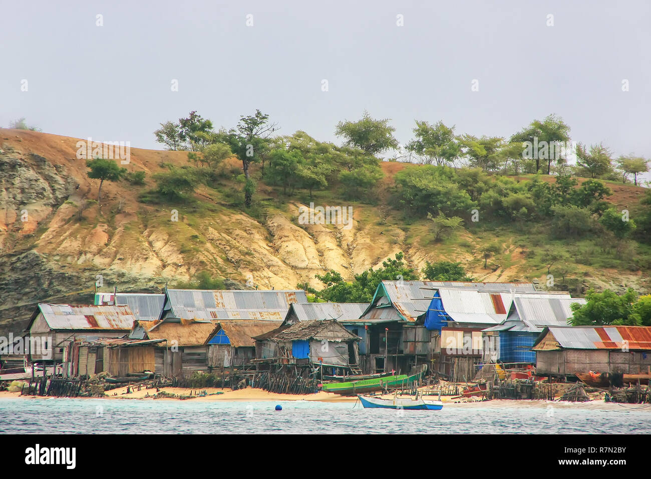 Typical village on small island in Komodo National Park, Nusa Tenggara ...