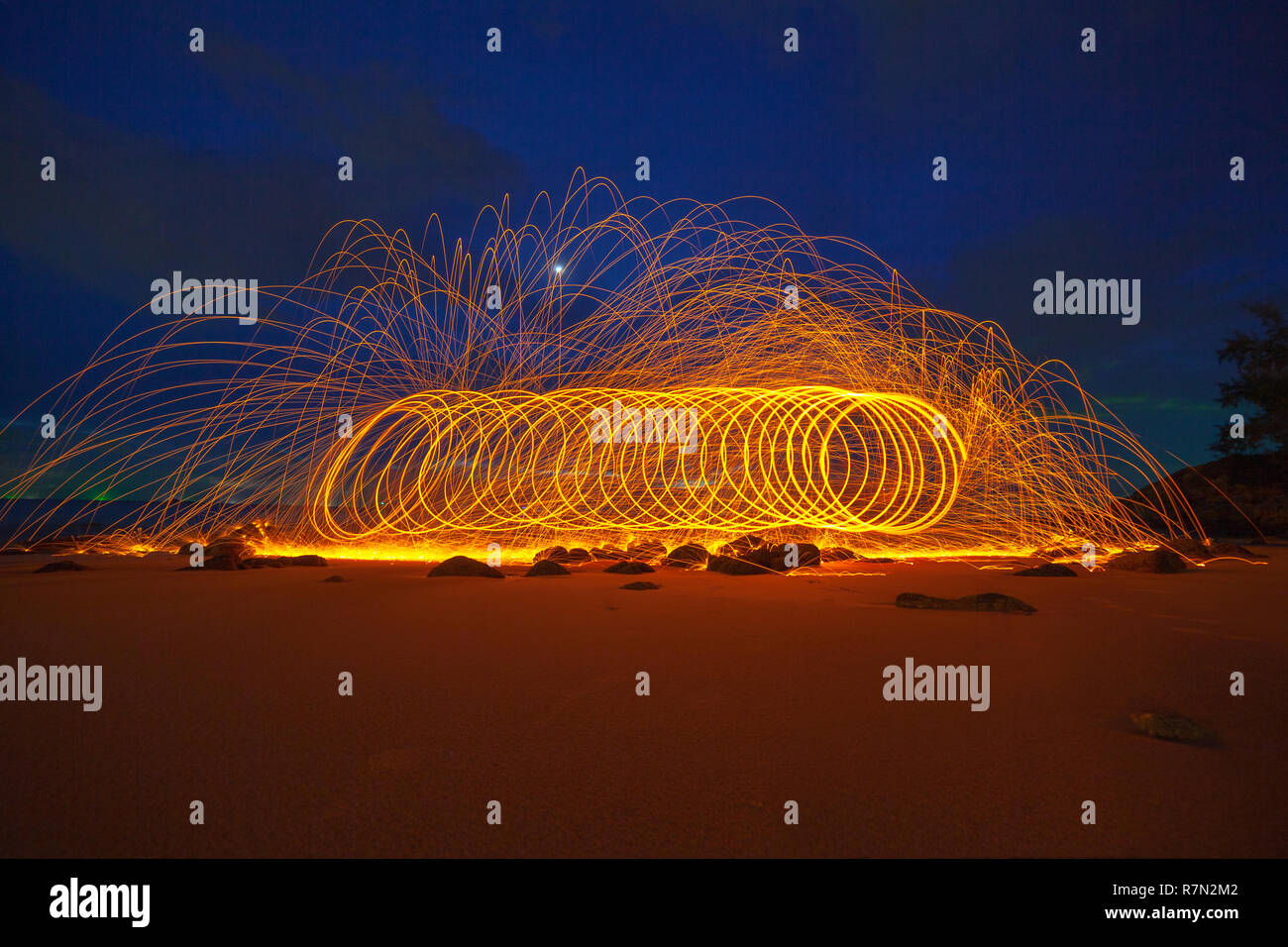 cool burning steel wool art fire work photo experiments on the beach at ...