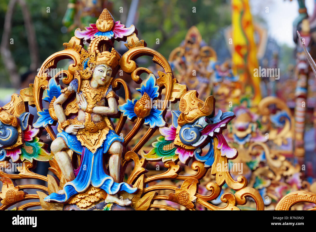 Traditional balinese temple old wood decoration for religious holiday ...