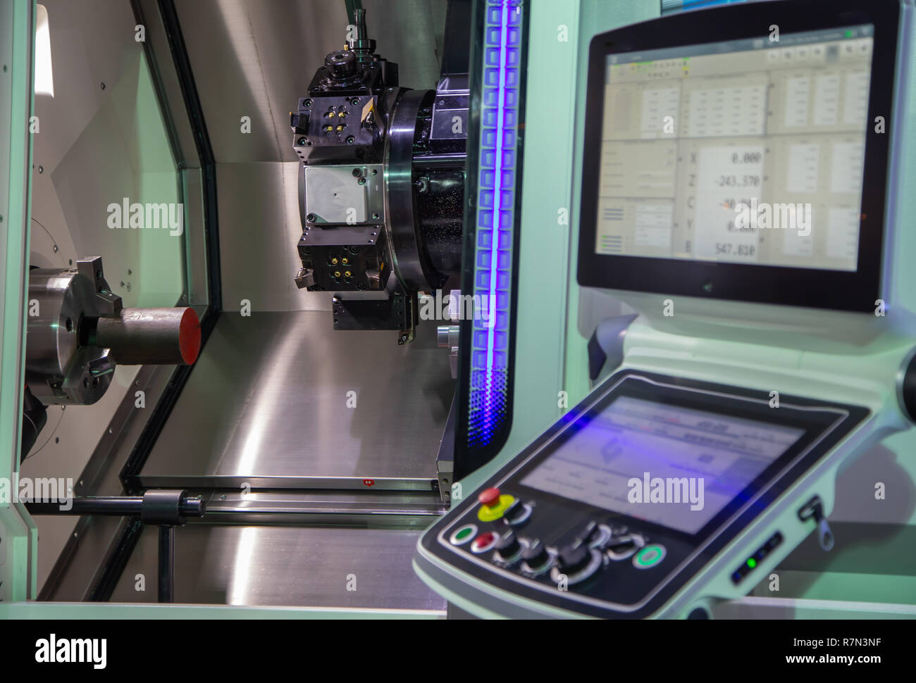 Control panel of industrial machining CNC Lathing machine Stock Photo - Alamy