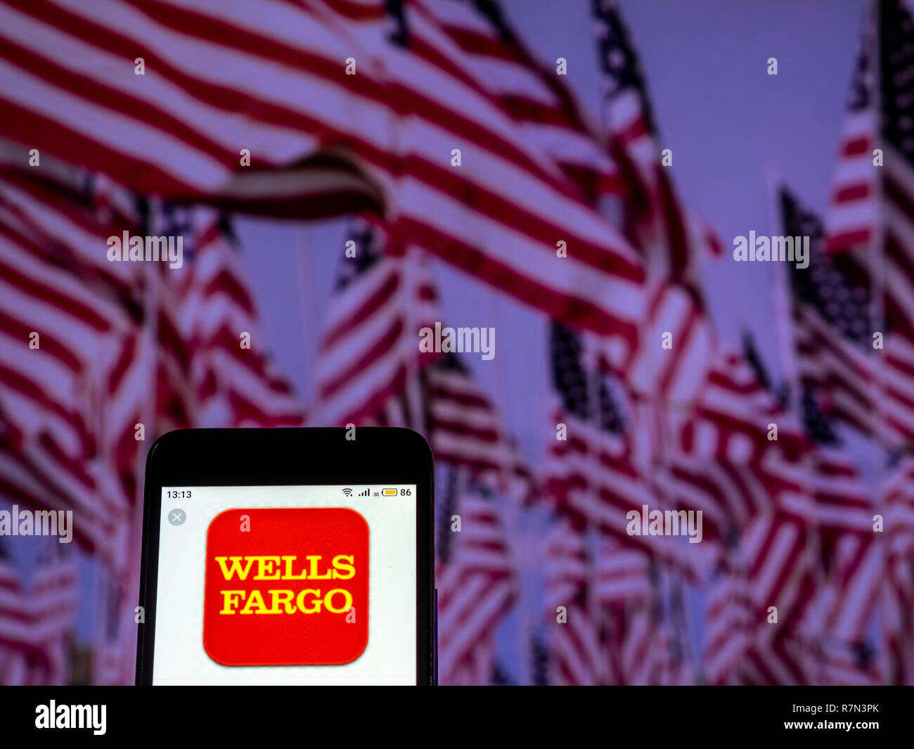 Wells Fargo Financial services company logo seen displayed on smart ...