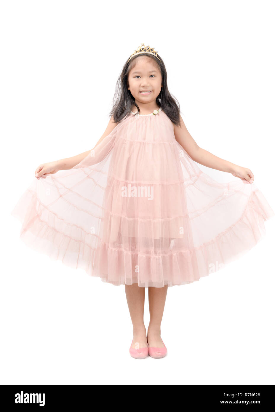 Little princess smile in pink dress isolated on white background Stock ...