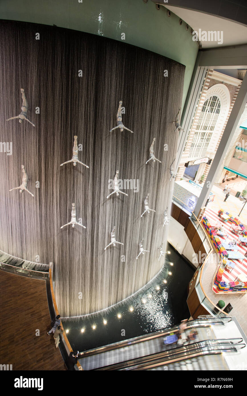 Dubai Mall Waterfall from above in the United Arab Emirates Stock Photo ...