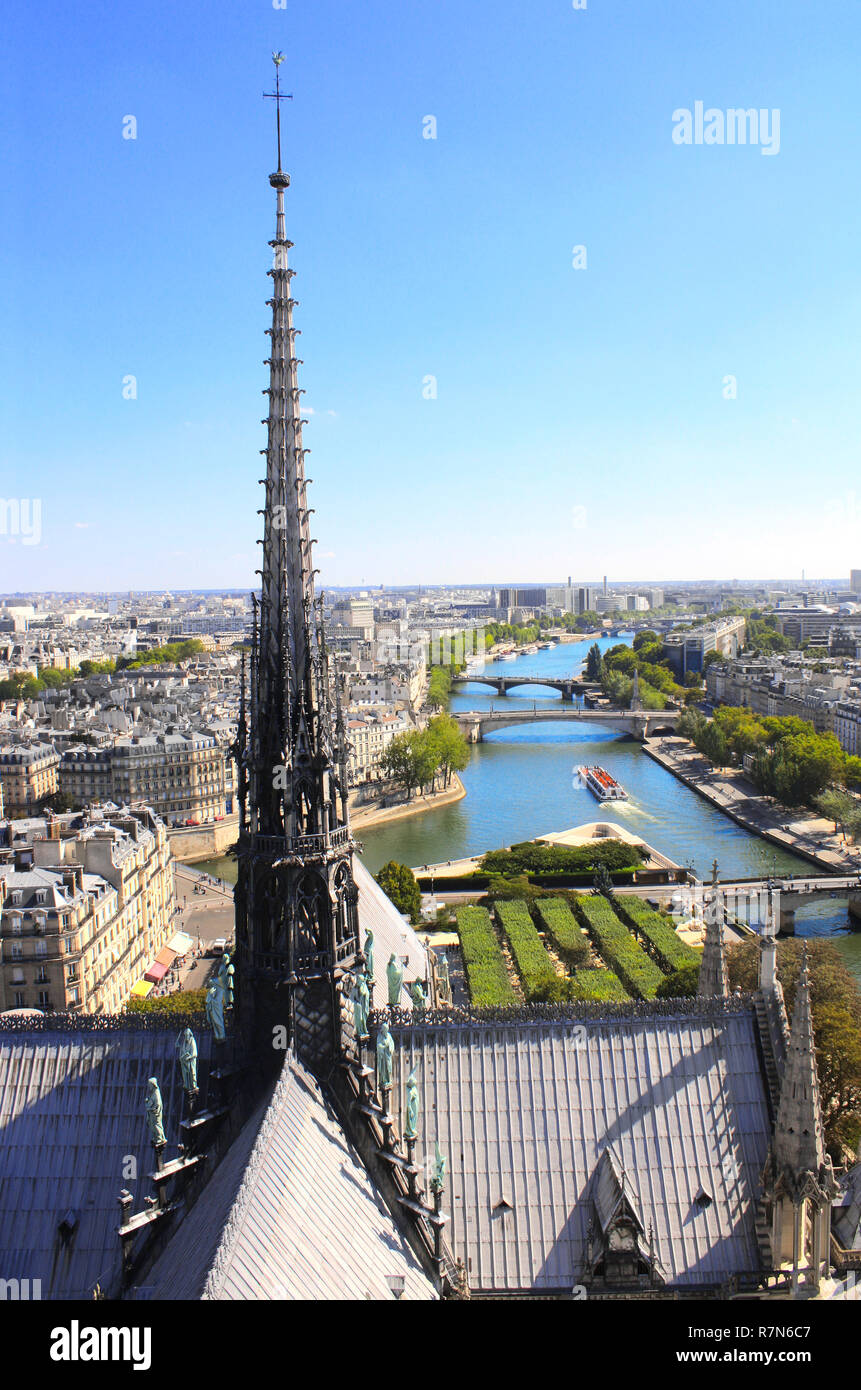 View from the heights of famous Cathedral of Notre Dame de Paris on ...