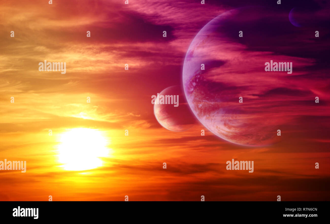 Beautiful sunset, cloud and planets. Elements of this image furnished ...