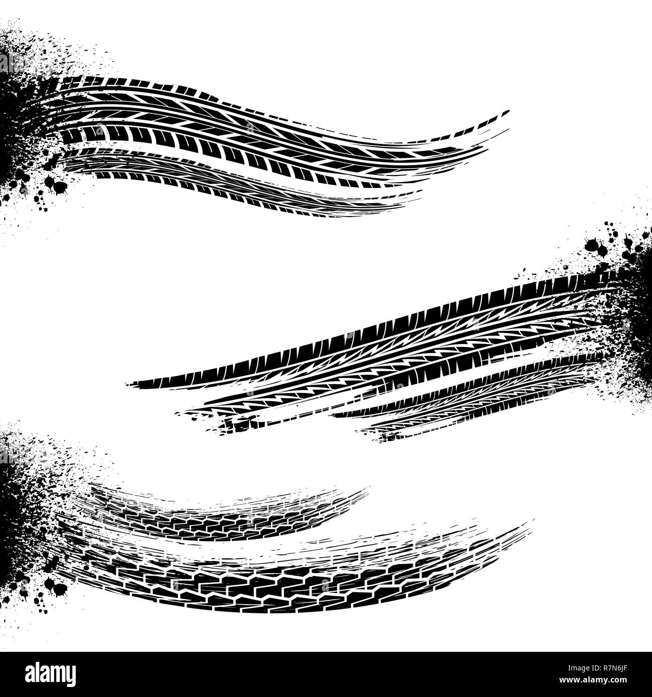 White background with three grunge splash and tire tracks Stock Vector ...