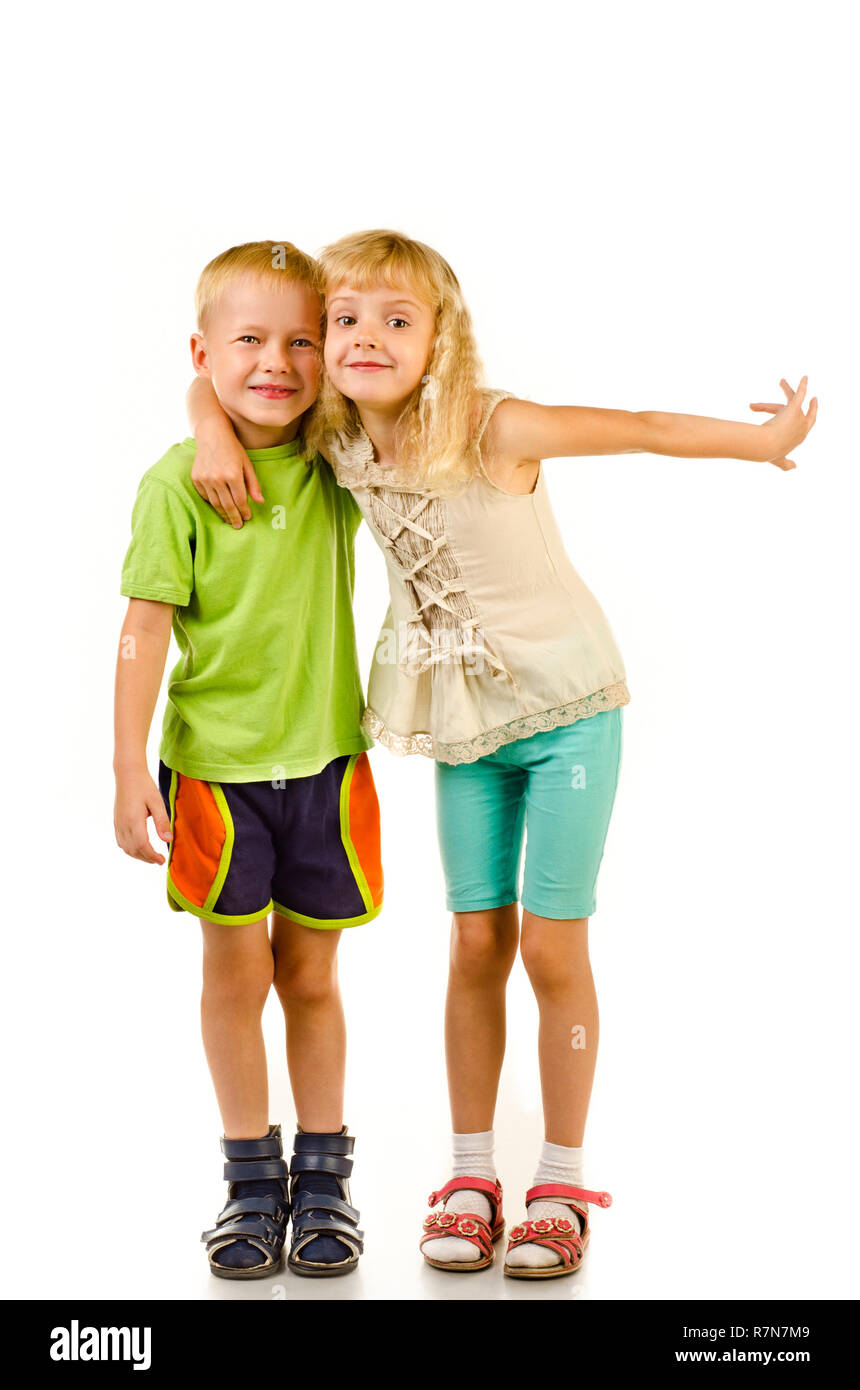 boy and girl isolated on a white background Stock Photo - Alamy