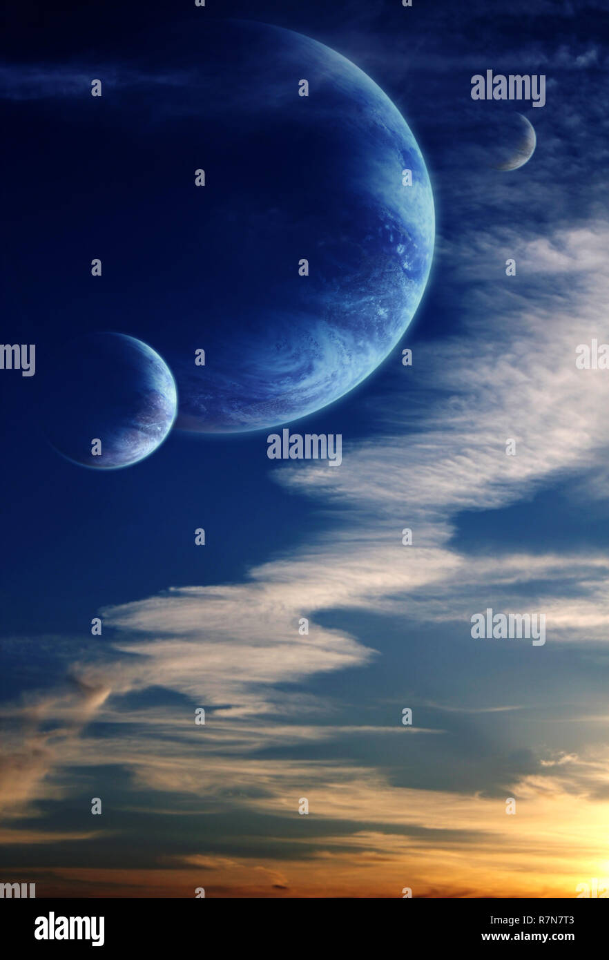 Alien sky with planet Stock Photo - Alamy